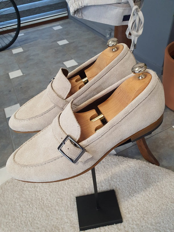 Beige Suede Buckle Loafers for Men – SARDINELLI